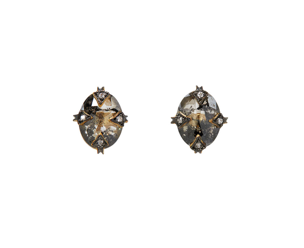 Cathy Waterman Oval Rustic Diamond Antique Prong Thorn Earrings